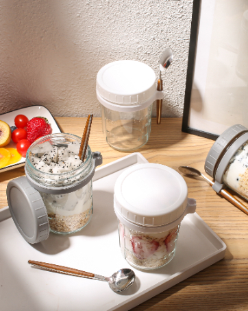 Overnight Oats Containers with lids and Spoons: 16 oz Mason Jars for Overnight Oats - 4 Pack ...