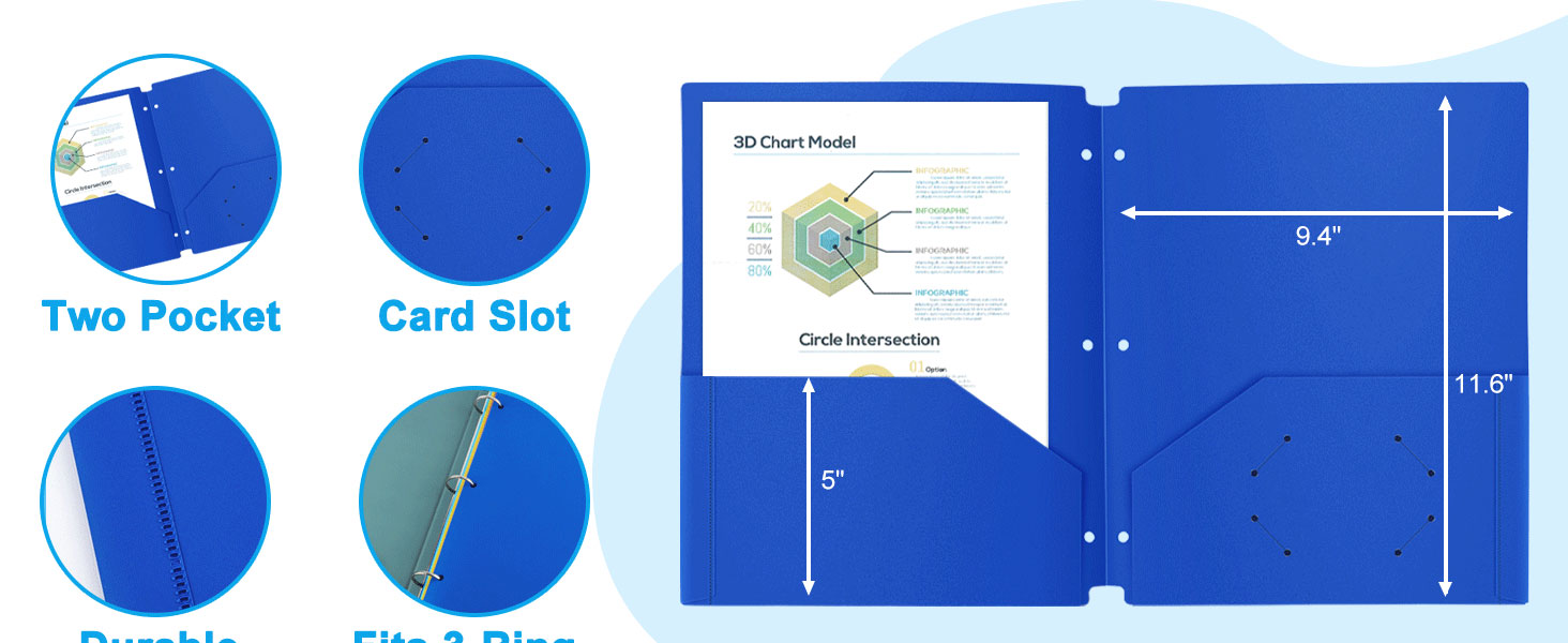 Amazon.com : ViVin Folders with Pockets 3 Hole Punched, Sturdy 3 Ring Folder with Business Card ...