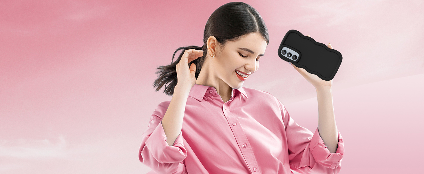 XINYEXIN Liquid Silicone Case for Motorola Moto E14 / Moto G24 / Moto G04, Wave Frame Curly ...