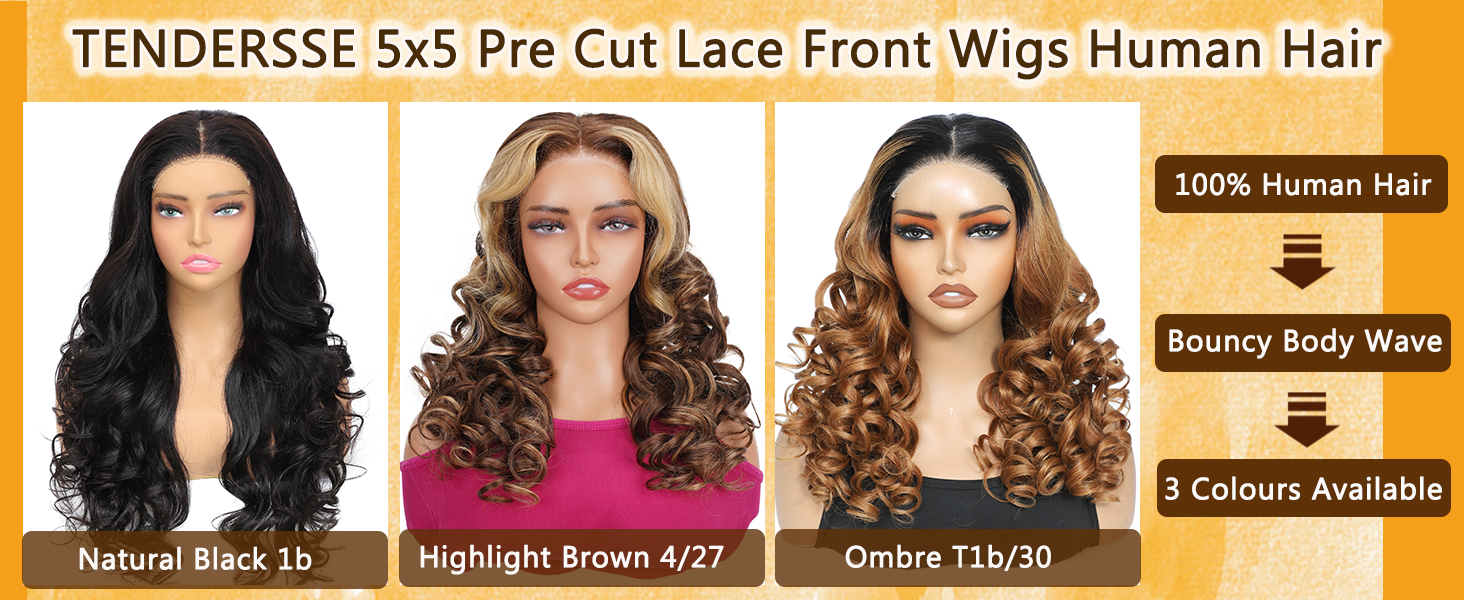 Amazon.com : Ombre 5x5 Pre Plucked Pre Cut Lace Front Wigs Human Hair 1b/30 Colored Bouncy Body ...