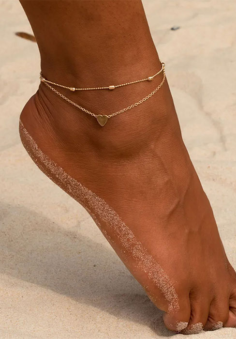 Amazon.com: Gold Ankle Bracelets for Women Layered Beaded Heart Pearl 14K Gold Plated Anklet for ...