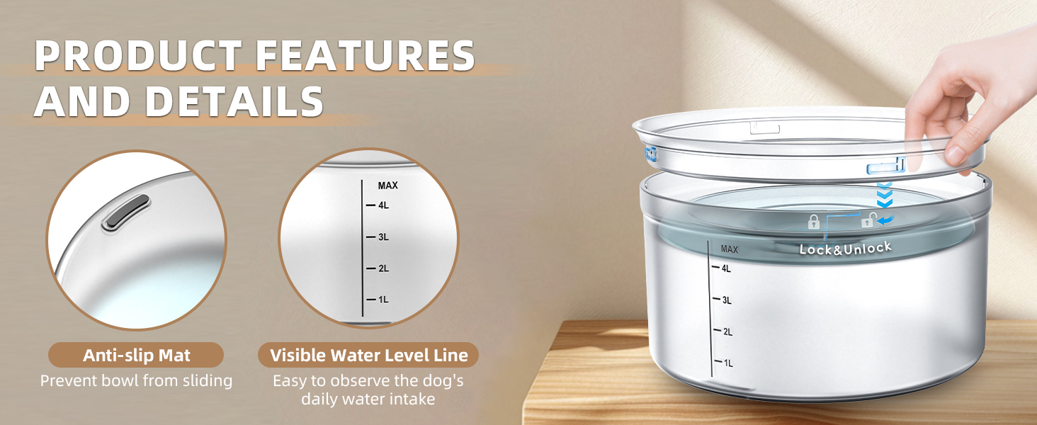 Pet Supplies : Decflow 1.2Gallon Dog Water Bowl No Spill, 4.5L Large Capacity Spill Proof Dog ...