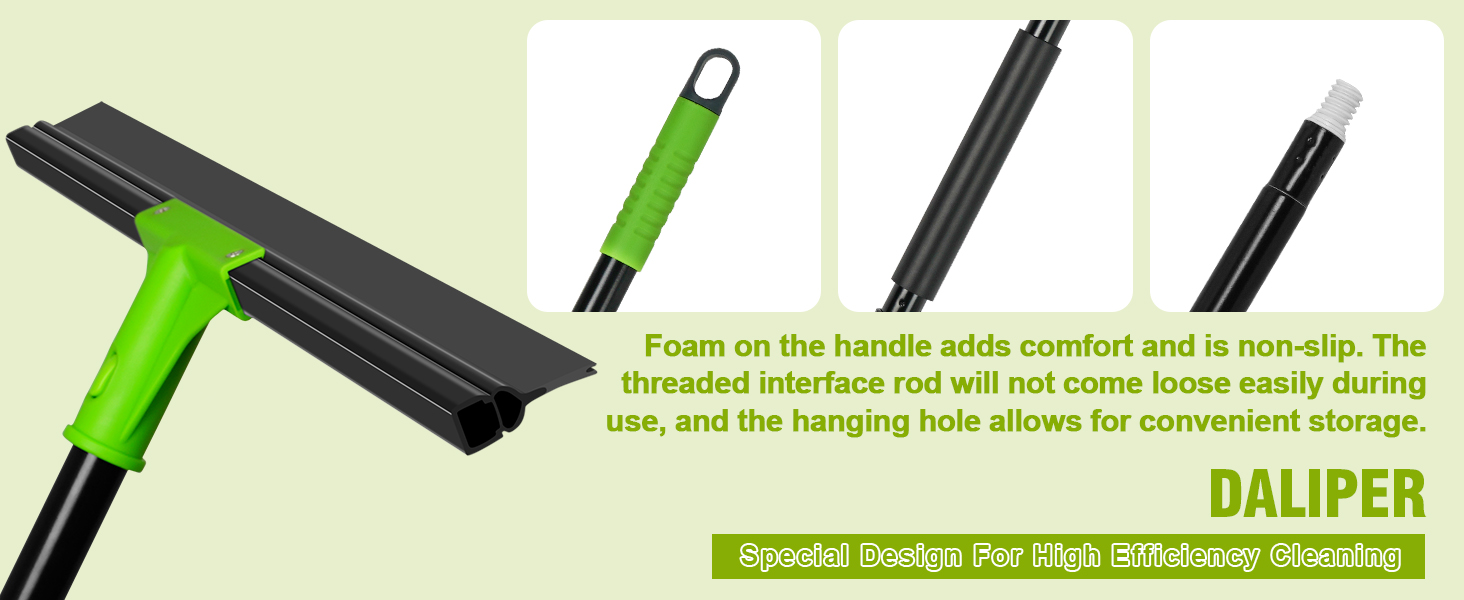 DALIPER Floor Squeegee with 60CM Heavy Duty Silicone Rubber Scraper Head and 152.4CM Long ...