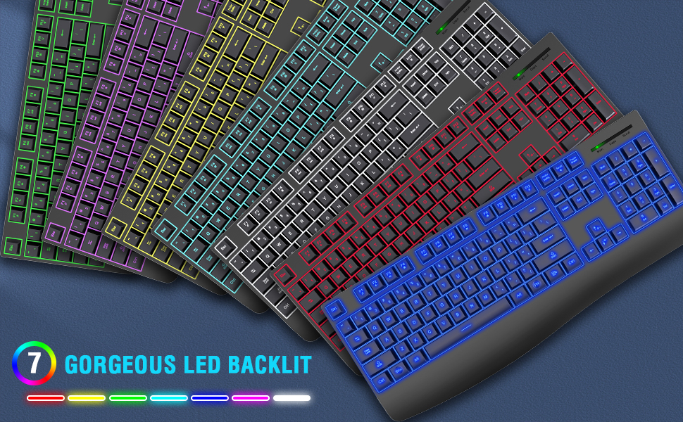 Wireless Keyboard And Mouse Combo 7 Backlit Effects Light Up Keys Sleep Mode