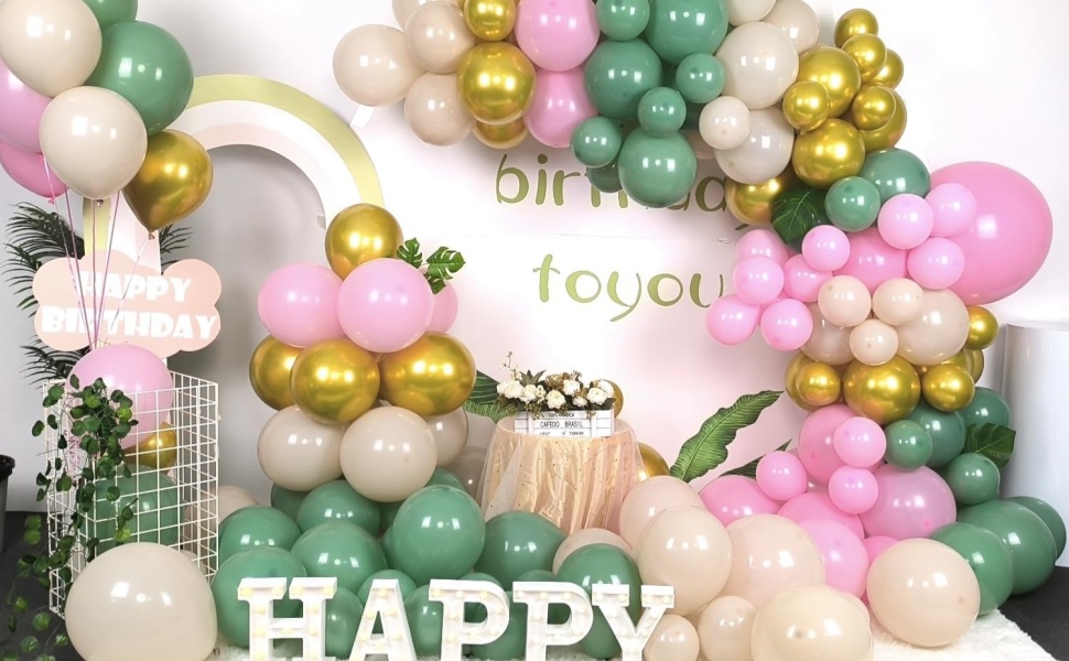 Amazon.com: Sage Green Pink Balloon Arch Kit, Olive Green Pastel Pink Metallic Gold Sand White ...