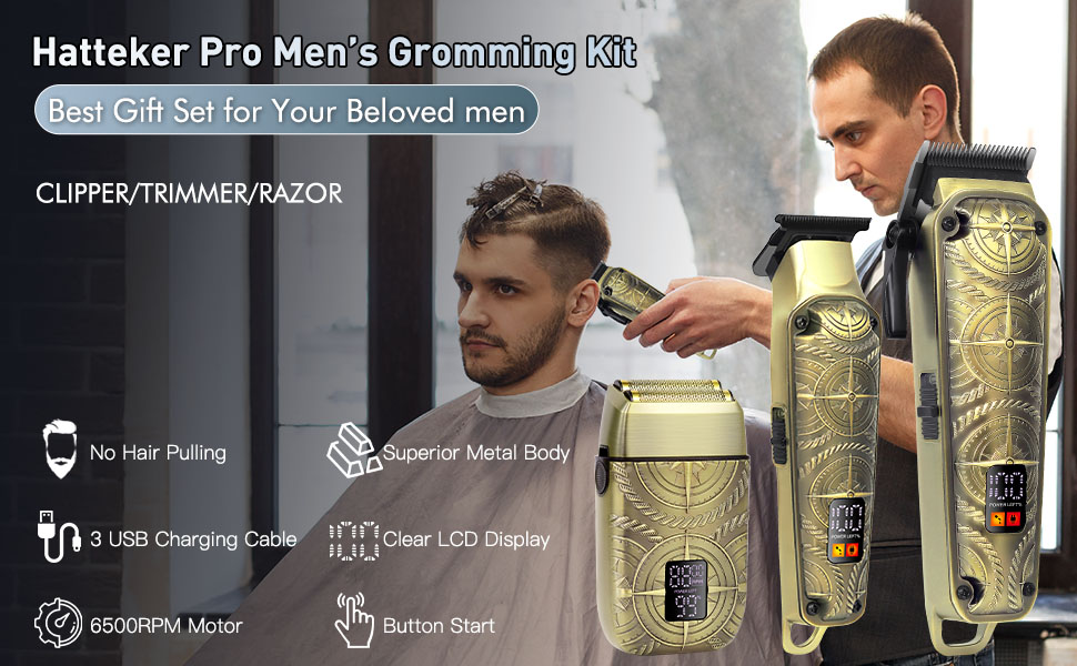 Hatteker Professional Hair Clippers for Men 3 in 1 Hair Trimmer Beard Trimmer Electric Shavers ...