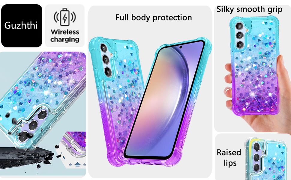 Amazon.com: Guzhthi for Samsung A54 Case: Clear Glitter Flowing Liquid Quicksand Shockproof ...