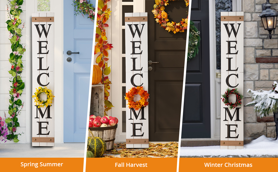 Glitzhome Wooden Welcome Sign for Porch Front Door Outdoor Rustic ...