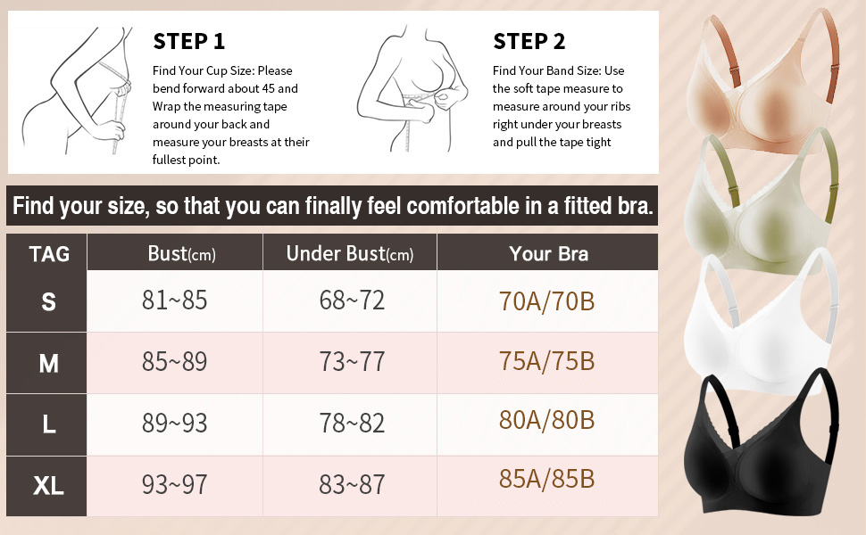 WOWENY Damen BH Ohne Bügel Gepolstert Push up 70B-75A-85C Bügelloser Bustier Schlaf Bralette ...