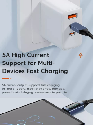 Amazon.com: 5A LED Type C to C Cable Super-Fast Turbo Charging 100W PD ...