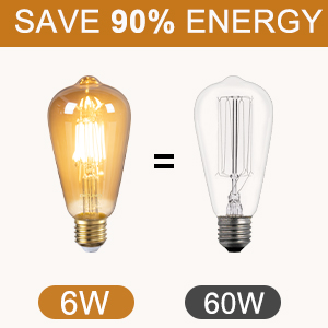 DiCUNO E26 Edison Bulbs 60W, 2200K Amber Warm, 6W LED Edison Bulb ST64, Amber Glass, Vintage LED ...