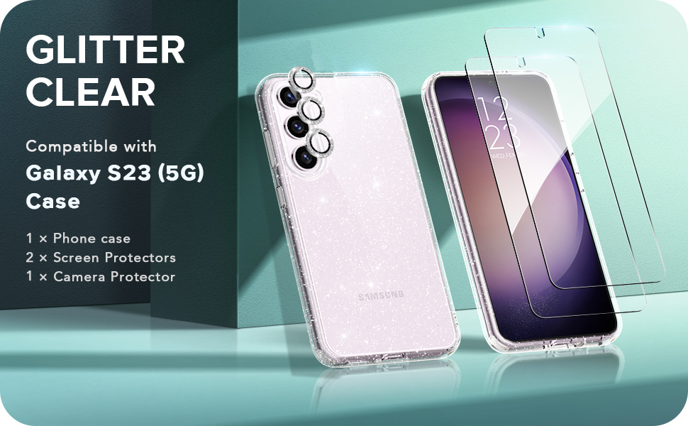 Amazon.com: KIOMY Glitter Clear Case for Samsung Galaxy S23 5G with Diamond Sparkle Camera Lens ...