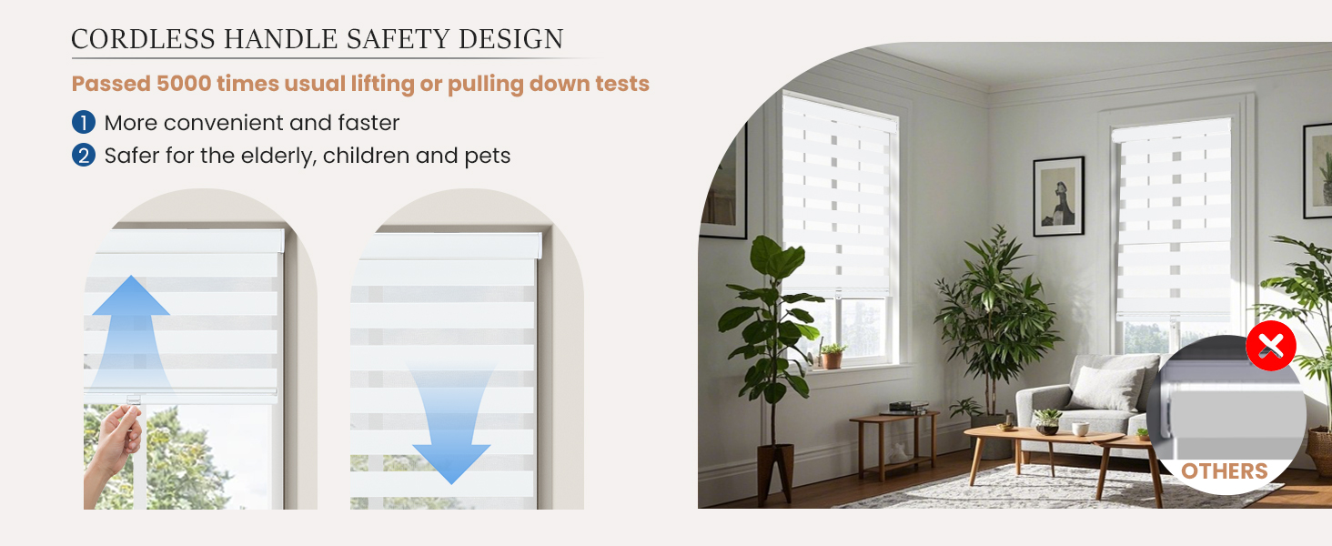 Amazon.com: Grandekor Cordless Zebra Blinds for Windows Pull Down Roller Shades Free-Stop,46" W ...