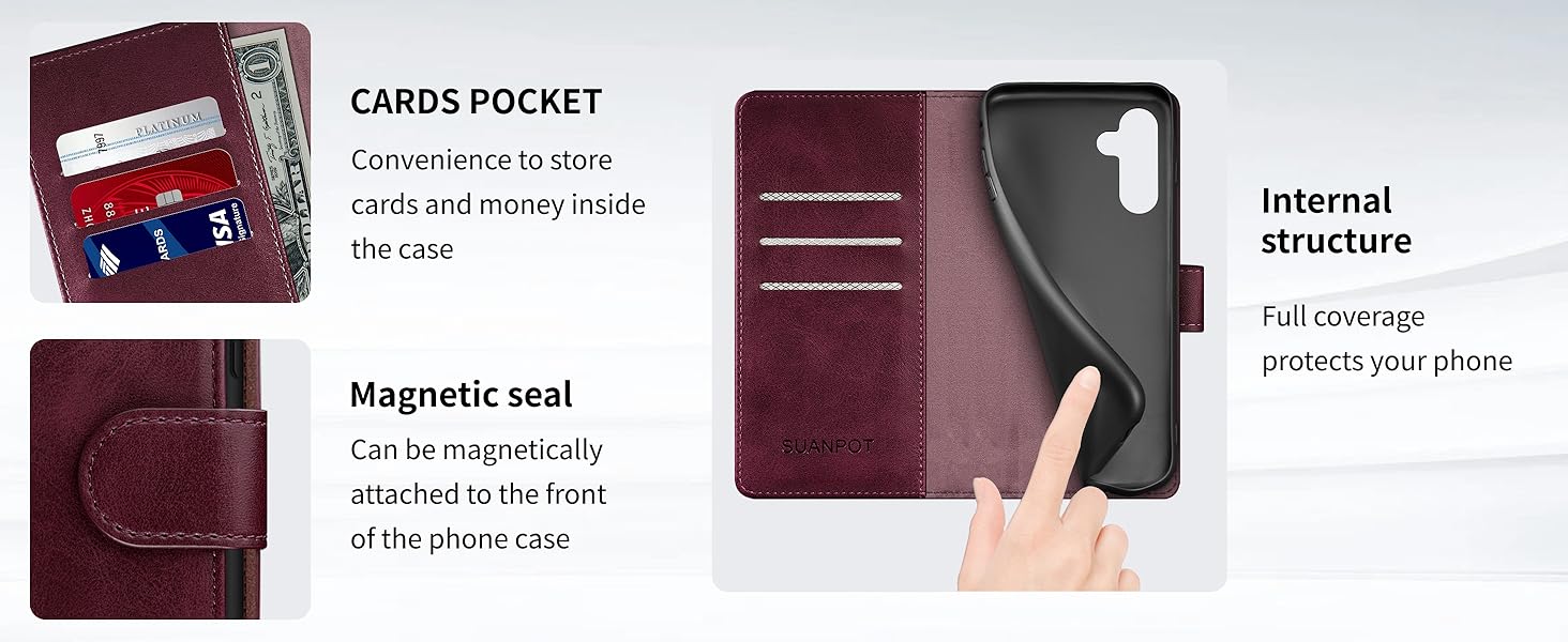Amazon.com: SUANPOT for Samsung Galaxy S24 FE Wallet case with RFID Blocking Credit Card Holder ...