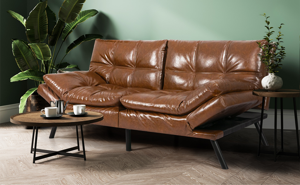 LEVEDE 3 Seater Sofa Bed Convertible, PU Leather Loveseat Sofa Couch, Recliner Sofa Lounge with ...