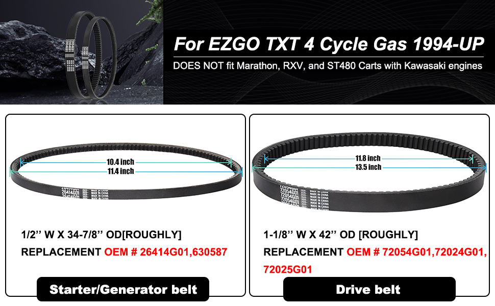 Amazon.com: Geggkake EZGO Drive Belt & Starter Generator Belt Kits, Fits 4 Cycle 1994-up EZGO ...