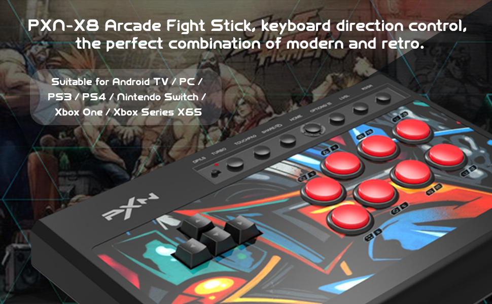 Amazon.com: PXN Arcade Fight Stick, X8 Street Fighter Arcade Game Fighting Joystick with USB ...