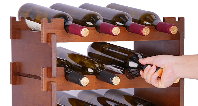 Amazon.com: IWNTWY Wine Rack, 12 Bottles 3-Tier Stackable Wine Racks, Wooden Wine Bottles ...