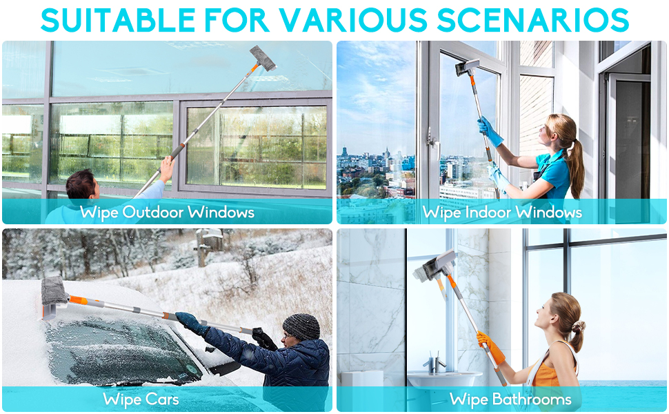 Amazon.com: Squeegee Window Cleaner 2 in 1 Rotatable Window Cleaning Tool Kit with Extension ...