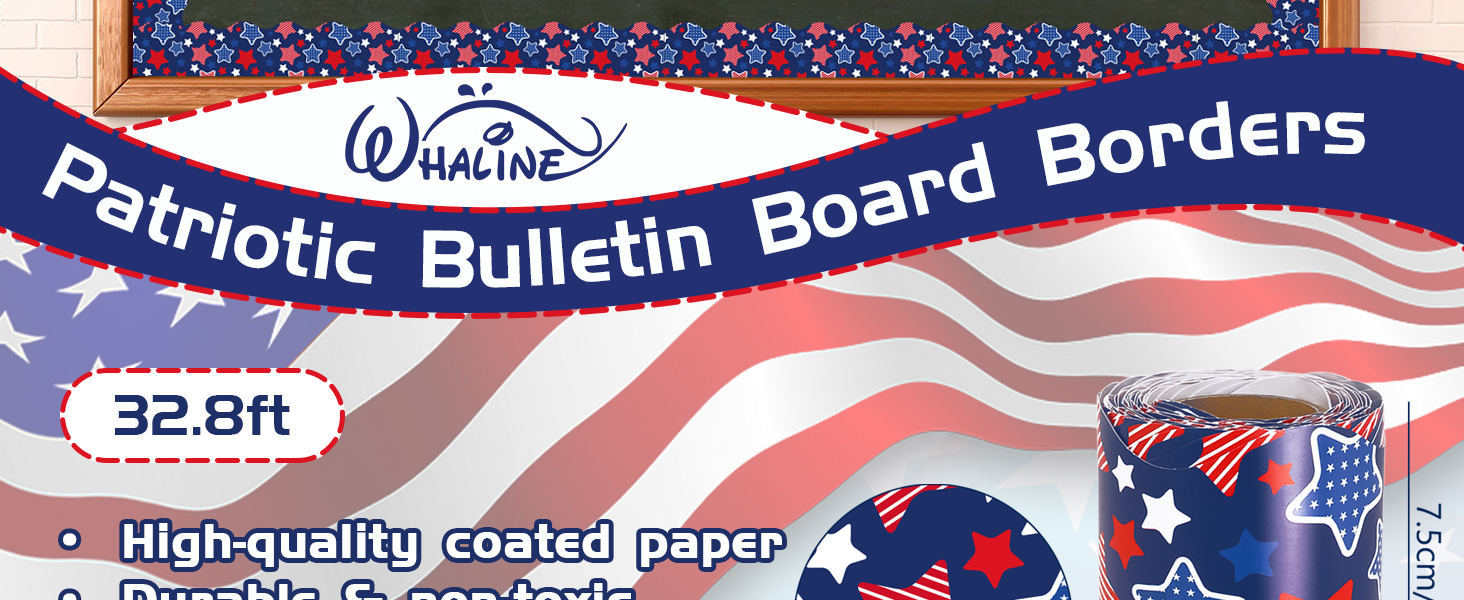 Amazon.com: Whaline 32.8ft Patriotic Bulletin Board Borders Red Blue ...