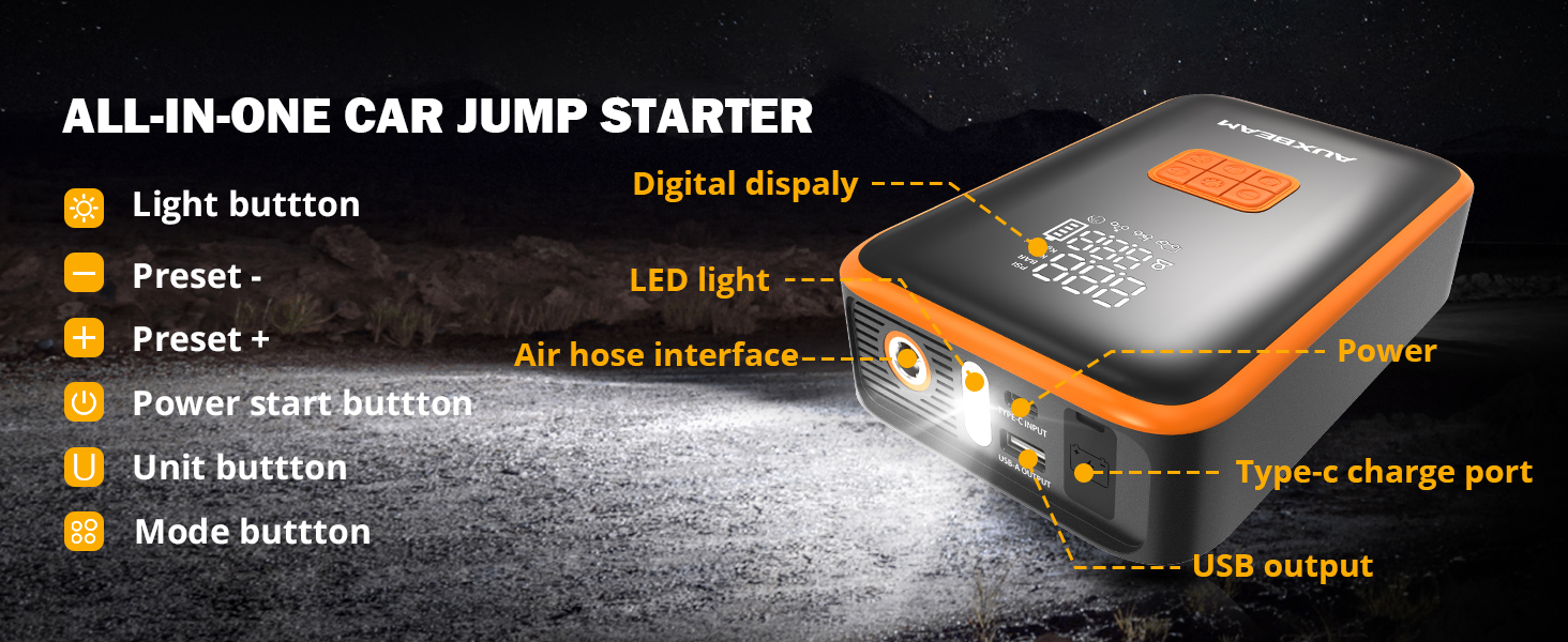 Amazon.com: Auxbeam Jump Starter with Air Compressor, 3500A Jumper Box for Car Battery Portable ...