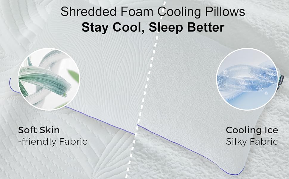 Amazon.com: LitTexPilo Shredded Memory Foam Pillows - Queen Size Set of 2, Adjustable Cooling ...