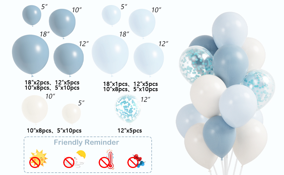 Amazon.com: Double Stuffed Dusty Blue White Balloon Garland, Baby Blue Balloon White Sand Beige ...