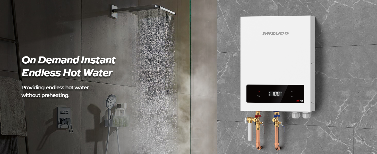 Electric Tankless Water Heater, MIZUDO 24kW 240Volt, on Demand Instant Endless Hot Water Heater ...