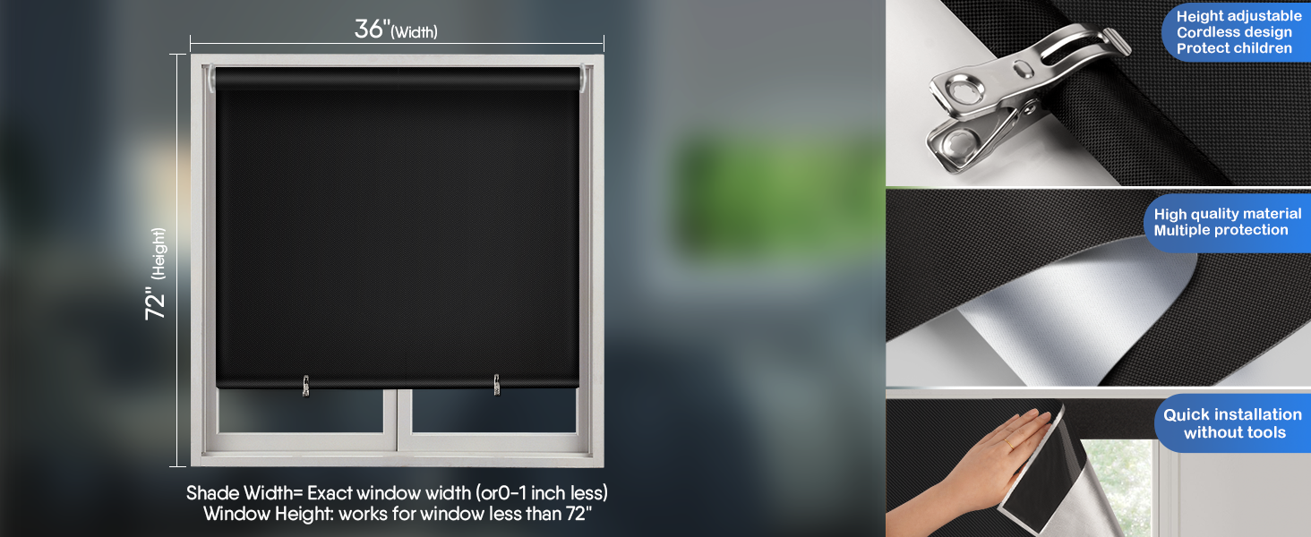 Amazon.com: 2Pack Blackout Roller Window Shades, Cordless Roller Shades, No Tools No Drill Pull ...