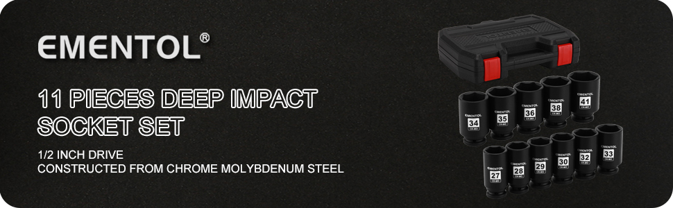 EMENTOL 11PCS 1/2-Inch Drive Spindle Axle Nut Impact Socket Set, CR-MO, 6 Point, Metric, 1/2" Dr ...