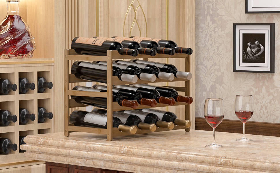 Amazon.com: Ruichang Wine Rack Sturdy Wine Countertop - Bamboo Wine Bottle Holder Wine Storage ...