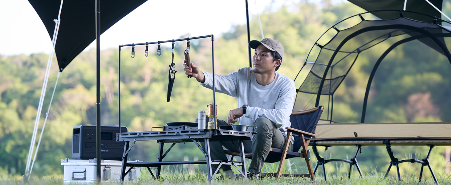 Amazon | WAQ MULTI IRON TABLE アイアンテーブル WAQ-MIT1 テーブル パネル式 アウトドア キャンプ バーベキュー BBQ アルミテーブル ランタンハンガー ...