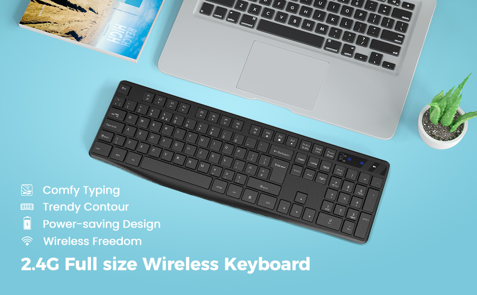 LODVIE Wireless Keyboard, 2.4G Full Size Wireless Keyboard with Numeric ...