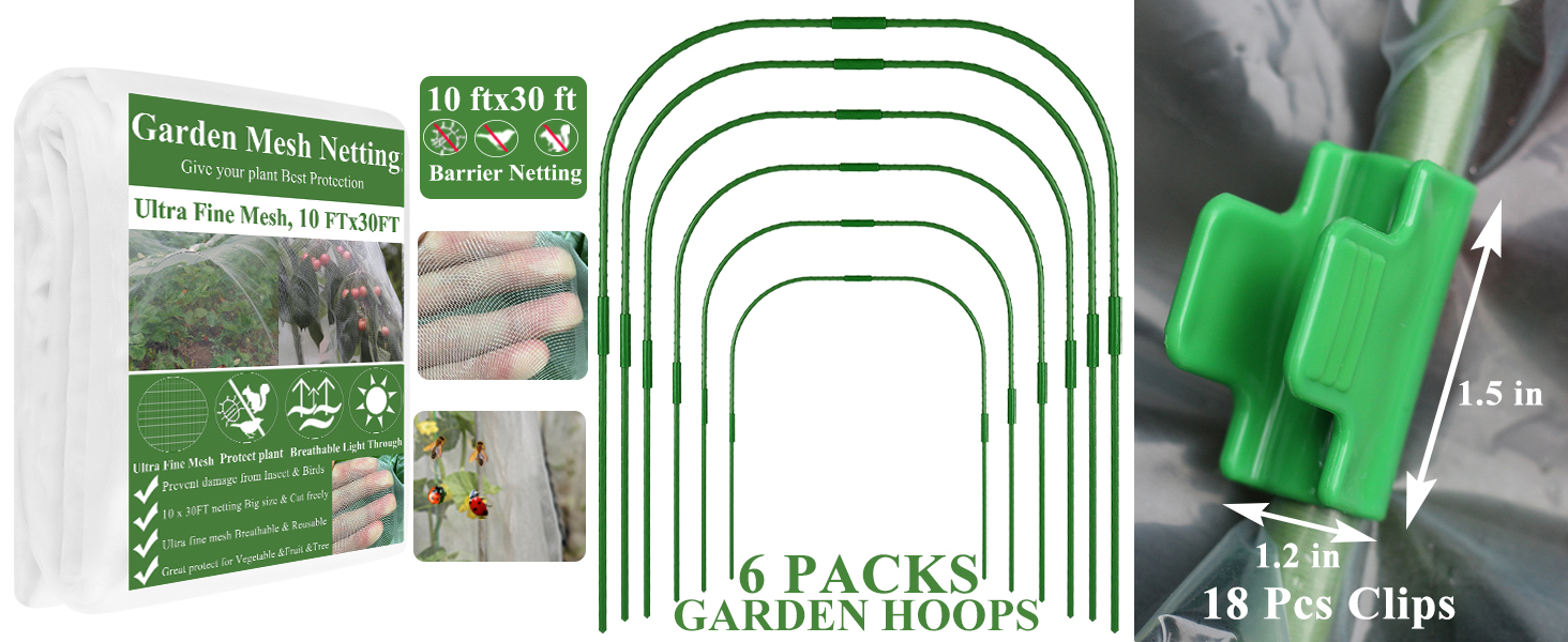 Amazon.com : Garden Mesh Netting Kit, Plant Covers 10x30Ft Ultra Fine Mesh Netting & 6Pcs Garden ...