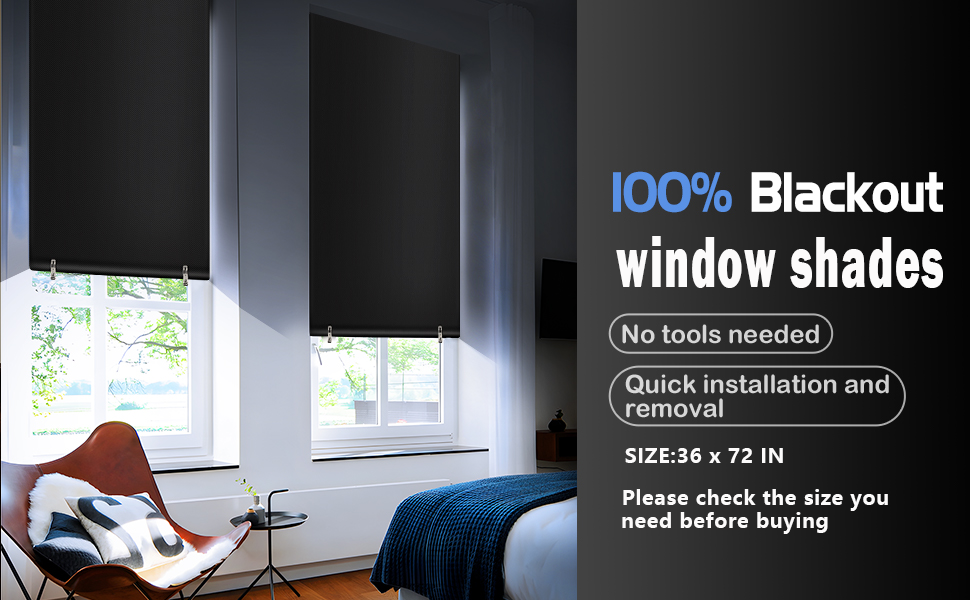 Amazon.com: 2Pack Black Out Roller Shades Portable Blackout Blinds No Tools No Drill Cordless ...