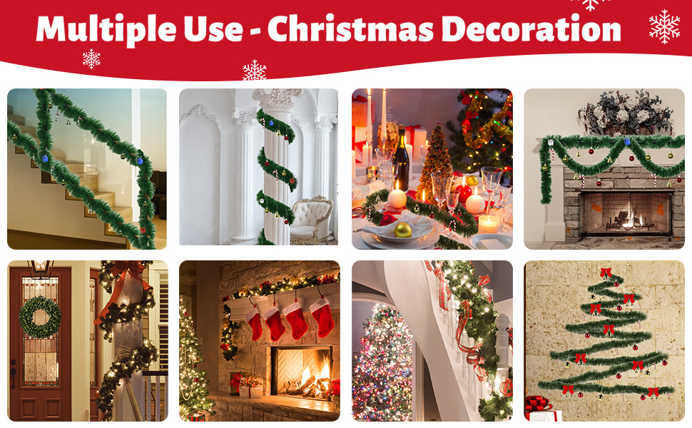 Amazon.com: 5 Pack 250FT Christmas White Garland Flower for Christmas and Non-Lit Soft Holiday ...