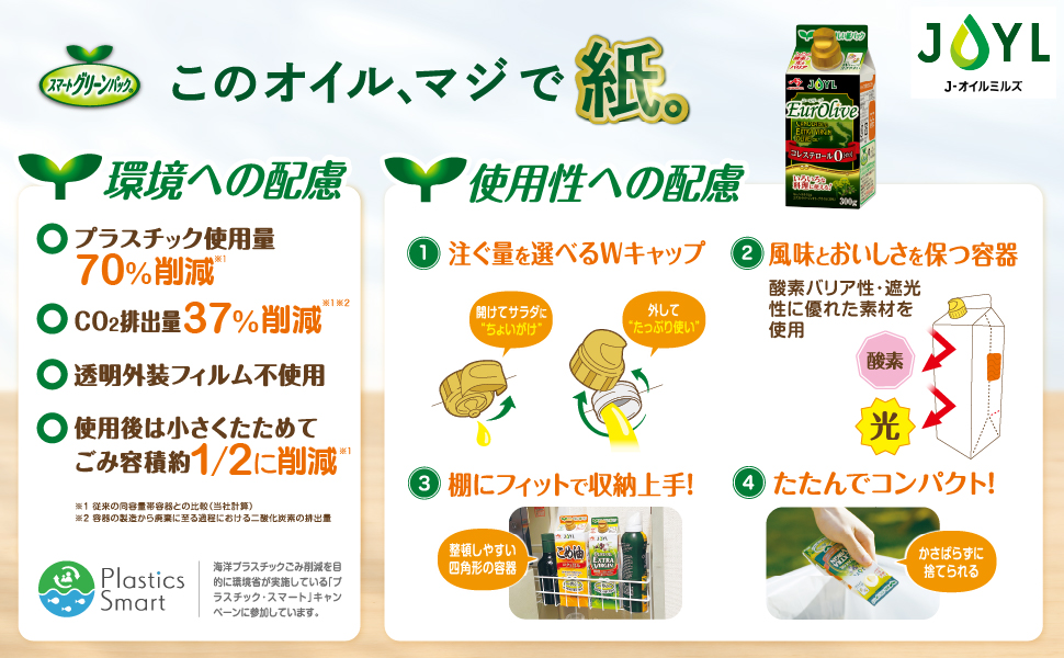 Amazon | オリーブオイル ブレンド JOYL ユーロリーブ ( コレステロール0 ) 味の素 J-オイルミルズ 300g 紙パック | JOYL | 植物油 通販