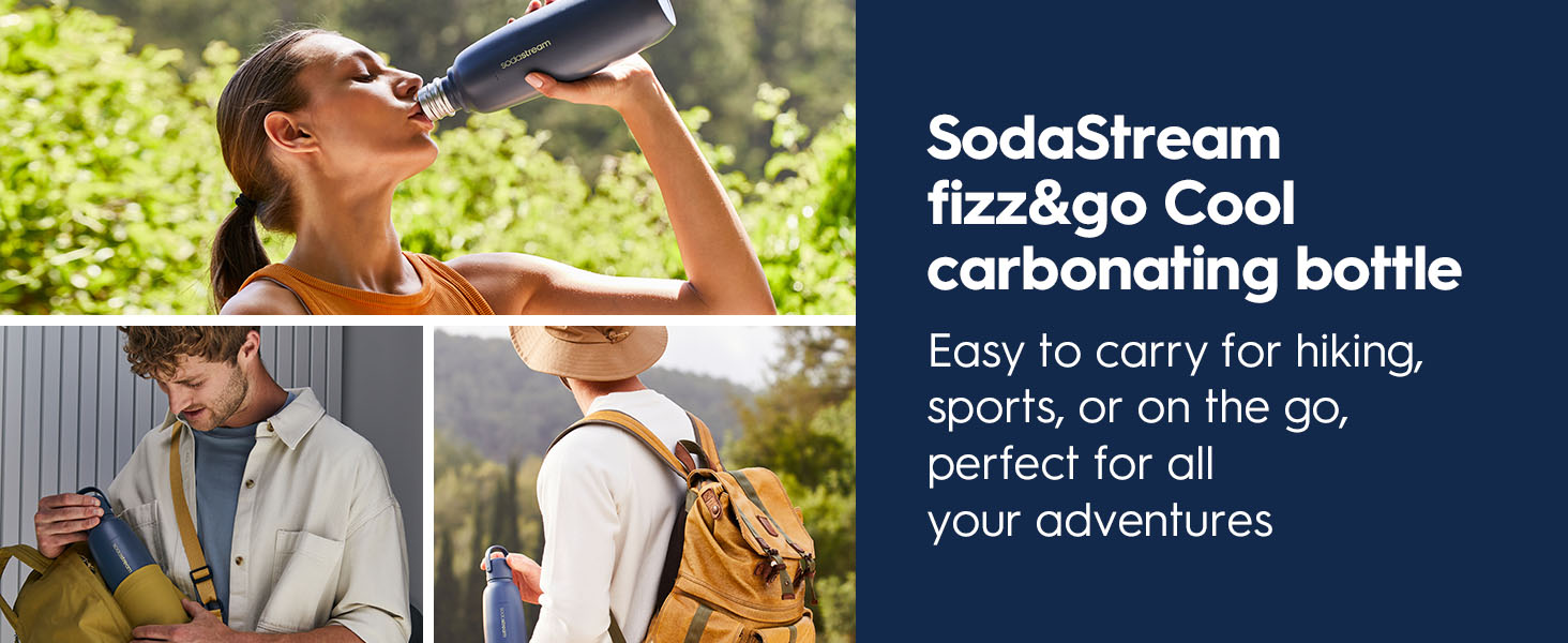 SodaStream Fizz & Go Cool Stainless Steel, 0.9L Double Insulated Carbonated Drinks Bottle, Keeps ...