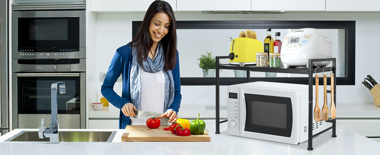 Amazon.co.jp: BQKOZFIN レンジ上ラック レンジラック 伸縮式 2段 幅40~60cm 棚板高さ調節可 耐荷重70kg 組立簡単 省スペース 大型レンジ対応 日本語説明書 ...