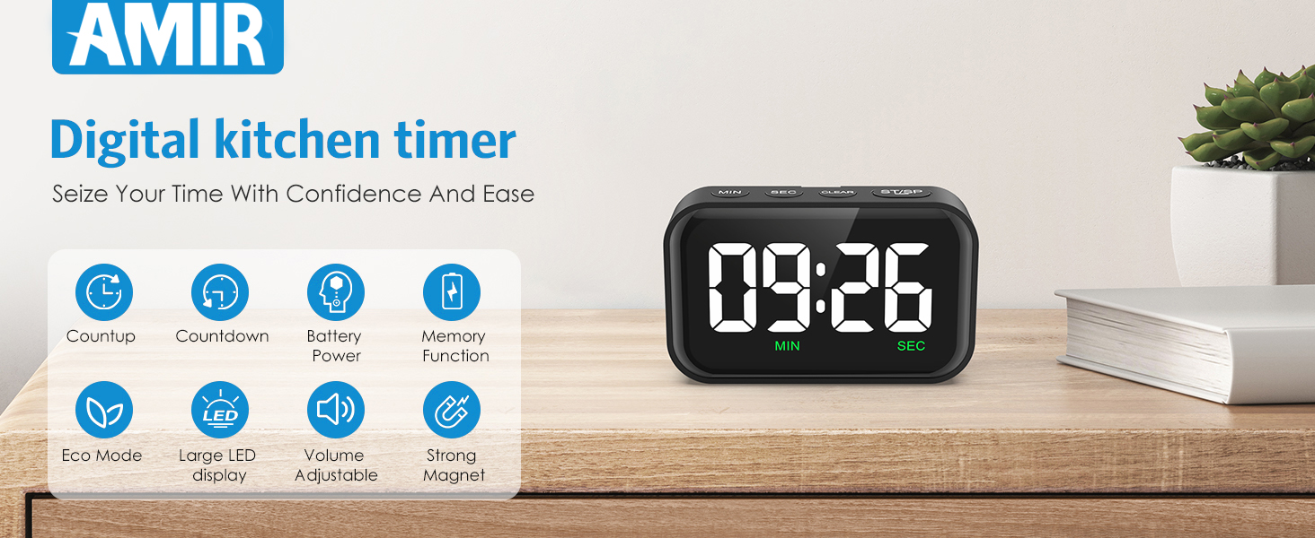 Newest AMIR Digital Timer, 3.5in Visual Timer Accurate Kitchen Timer, Magnetic Countdown Timer ...