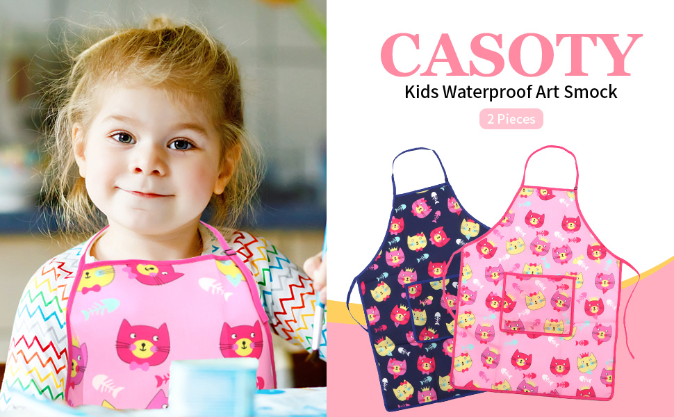 Amazon.com: Casoty 2 Pack Kids Aprons, Waterproof Children Art Smock ...