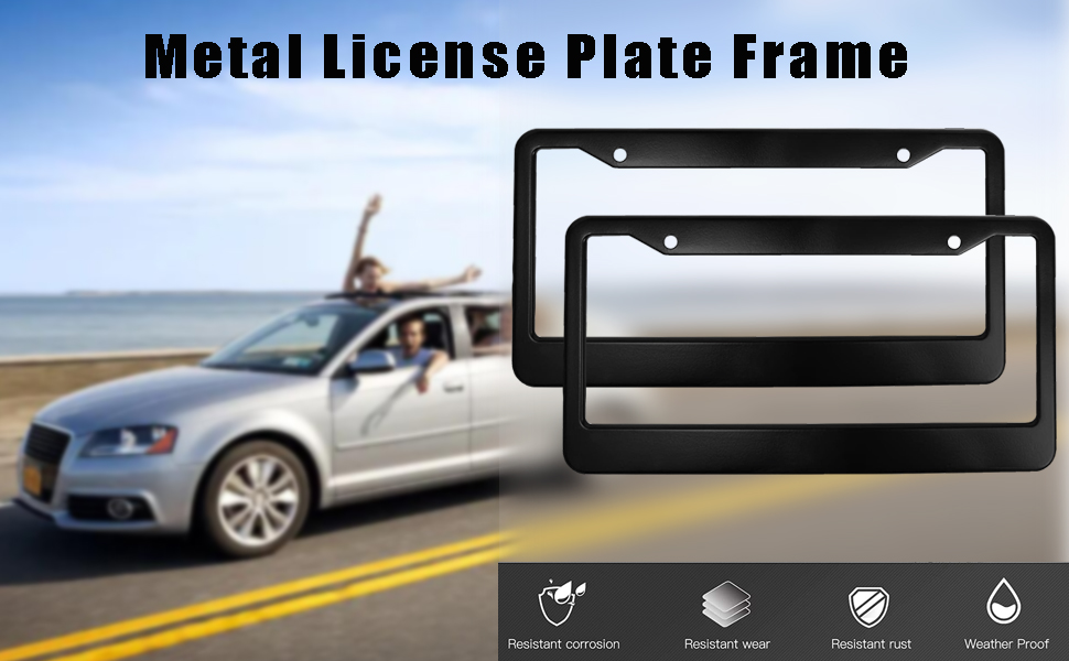 Amazon.com: Black 2 Pack License Plate Frame for Car Metal Aluminum Rust-Proof License Plate ...