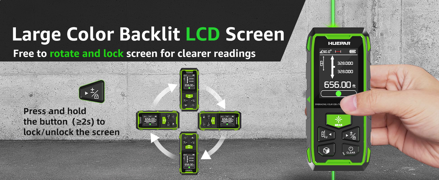 Amazon.com: Huepar Dual Laser Measuring Tool, 656Ft Green-Beam Bilateral Digital Laser Distance ...