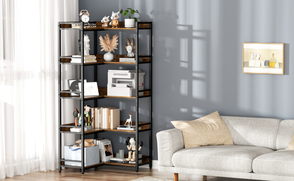 Amazon.com: Large 5-Tier Corner Bookshelf - Modern Tall Corner Shelf Storage Display Rack with ...