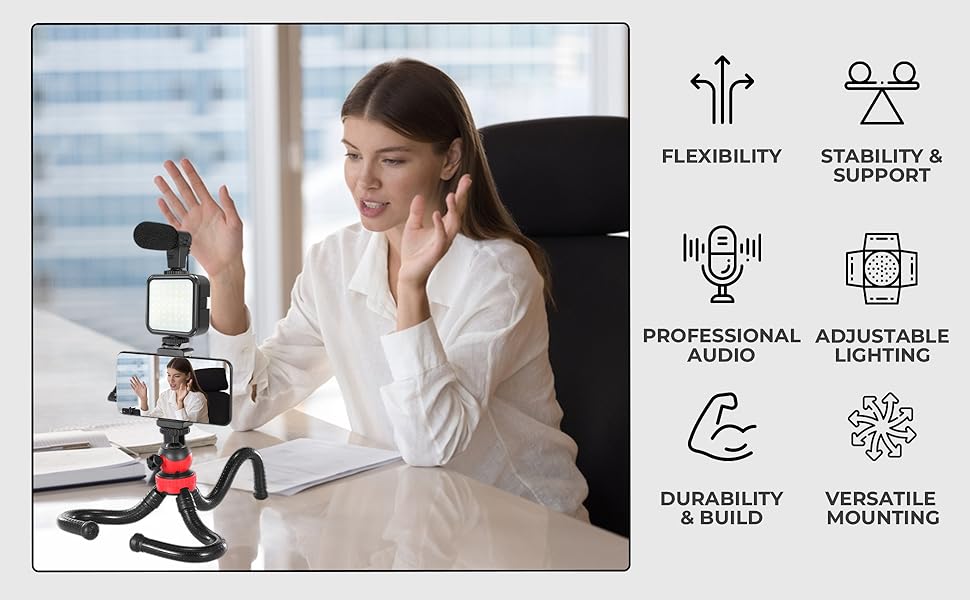 White Isle Flexi Smartphone Vlogging Kit, for Apple & Android, Includes Apple standard cable ...