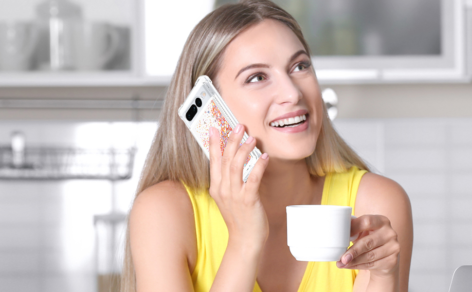 Amazon.com: ANSHOW Glitter Google Pixel 7 Pro Case, Clear TPU-Shockproof, Bling Gold Glitters ...