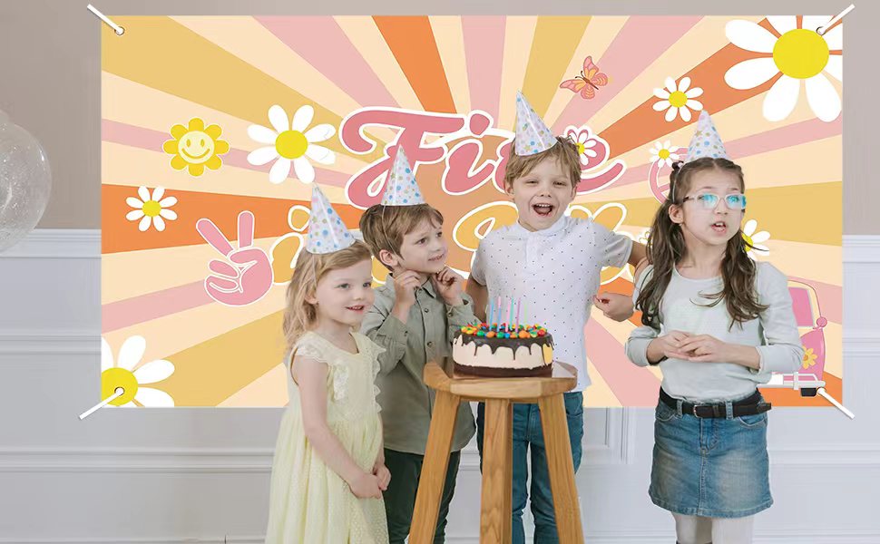 Amazon.com : Groovy 5th Birthday Party Decorations Five Is A Vibe Backdrop Banner Retro Hippie ...