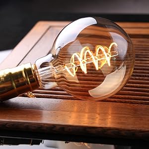ZHONGXIN E27 Vintage Edison LED Light Bulb, Large G95 Globe Amber Glass Bulb with Curved Spiral ...