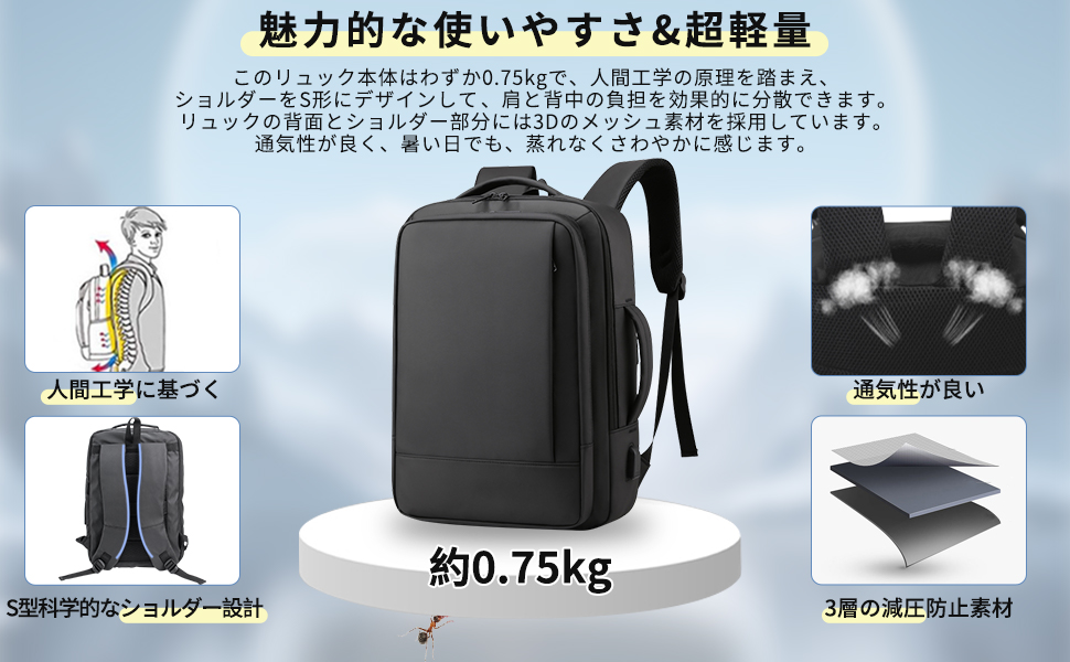 Amazon.co.jp: [SOTCAR] 【2025新登場！拡張可能！】リュック ビジネスリュック 拡張 メンズ 3way リュックサック 防水 15.6インチ 大容量 収納多ポケット ...