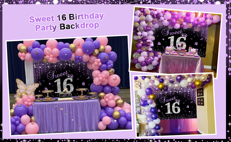 Amazon.com : Mocsicka Sweet 16 Backdrop Purple Shiny Glitter Dots Diamond Princess 16th Birthday ...